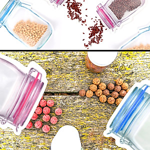 81 Pcs Reusable Mason Jar Bags Food Storage Plastic Bags Multi-Size Fresh Leak Proof Sandwich Snack Zipper Bags with Chalkboard Label Sticker Silicone Funnel for Kitchen Camping Travel Office