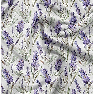 Soimoi Lavender Blue Flower Print - White, Premium Cotton Cambric Fabric - Medium Weight Material for Quilting, Kurtis, Blouse, Kids Clothing, Tunic, Curtains - 42" Inch Wide, 1 Yard