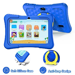 PRITOM Tablet for Kids, 7 inch Kids Tablets with WiFi, 32GB ROM, 2GB RAM, Bluetooth, Camera, Parental Control, Pre-Installed APPs, Games, Learning Educational Toddler Tablet with Case, Blue