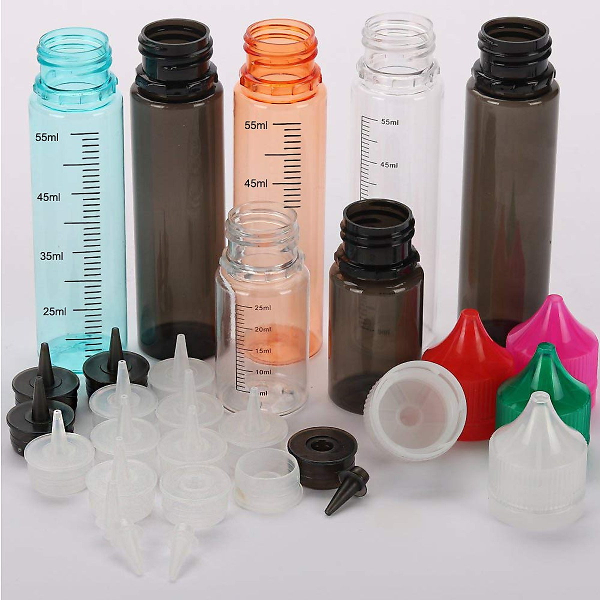 10pcs 60ml Soft PET Unicorn Dropper Bottle Liquid Refill Bottle Liquid Applicator Bottle (60ml x 10pcs, Rainbow bottle+Rainbow cap)