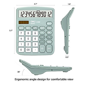 Calculator, Deli Standard Function Desktop Calculators with 12 Digit Large LCD Display and Sensitive Button, Solar Battery Dual Power Office Calculator, Green