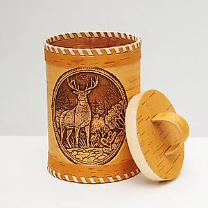 Birch Bark Food Storage Jar, Coffe and Tea Wooden Container, Decorative Jars with Wood Lid (Deer)