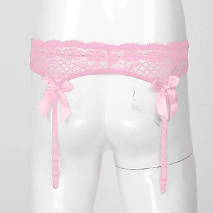 iiniim Men's Sissy Lace Ladies Thigh-Highs Stockings Garter Belts Temptation Suspender Underwear Pink One Size