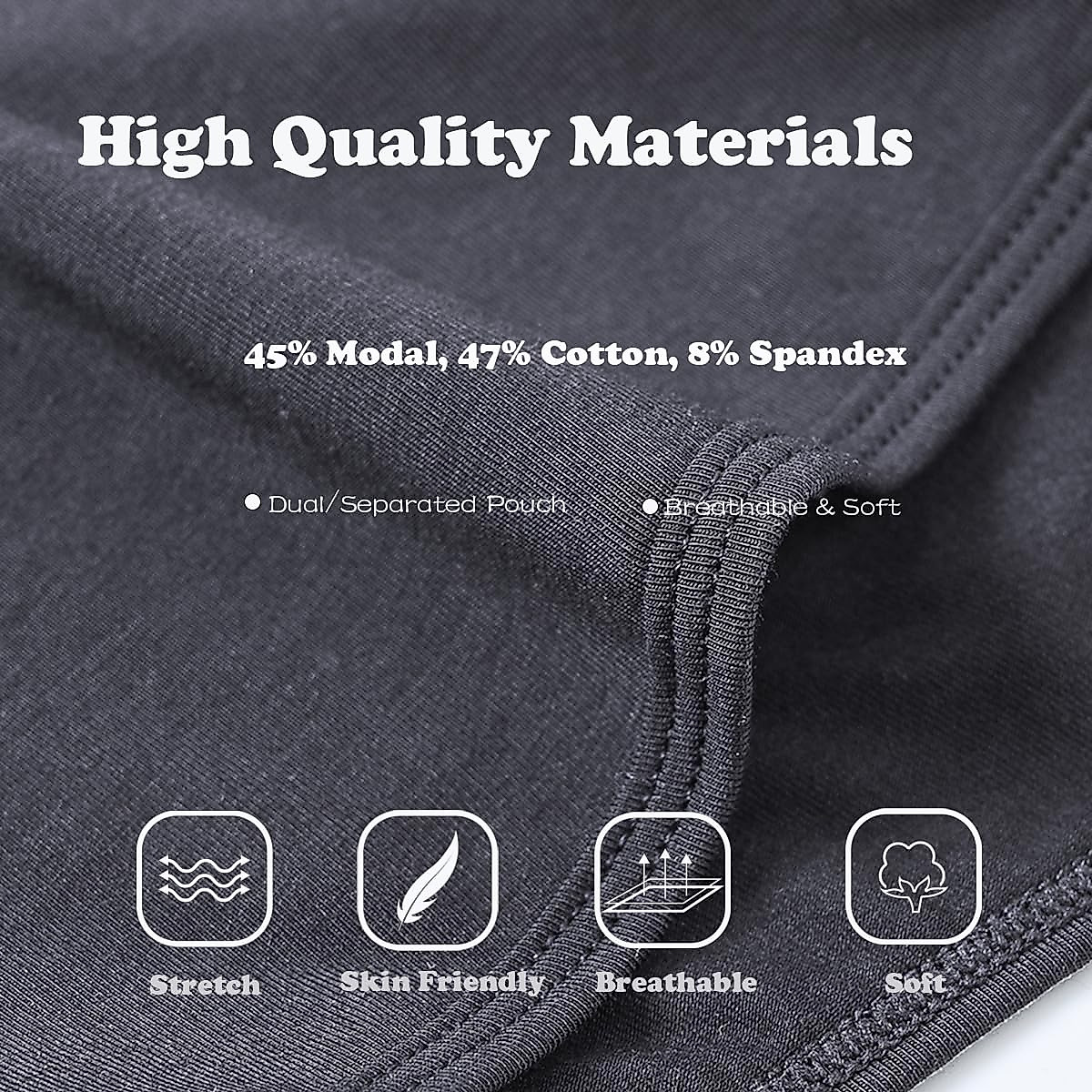 ZONBAILON Men's Dual Pouch Underwear comfortable Bulge Enhancing Boxer Briefs with Separate Pouch Modal Trunks Dark Gray XL