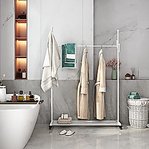 DR.IRON Rolling White Clothing Racks on Wheels,Metal White Clothes Racks with Shelves,Modern Coat Rack freestanding for Organizing Clothes and Shoes,bags,hats