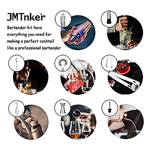Cocktail Shaker Set with Stand | Perfect Bartender Kit for Home and Bar-Bar Tools Set: 24oz Martini Shaker, Muddler, Jigger, Strainer, Mixer Spoon, Tongs, Corkscrew, 2 Liquor Pourers, Recipes Cards