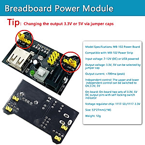 Minidodoca Upgraded Electronics Component Fun Kit Power Supply Module, Jumper Wire, 830 Breadboard, LED,Capacitor,Diode,Resistor,Transistor,Compatible Raspberry Pi, STM32