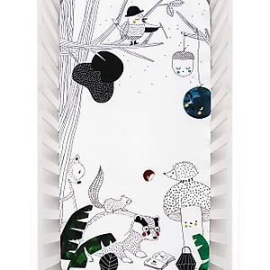 Rookie Humans 100% Cotton Sateen Fitted Crib Sheet: Woodland Dreams. Modern Nursery, Use as a Photo Background for Your Baby Pictures. Standard Crib Size (52 x 28 inches) (Black White)