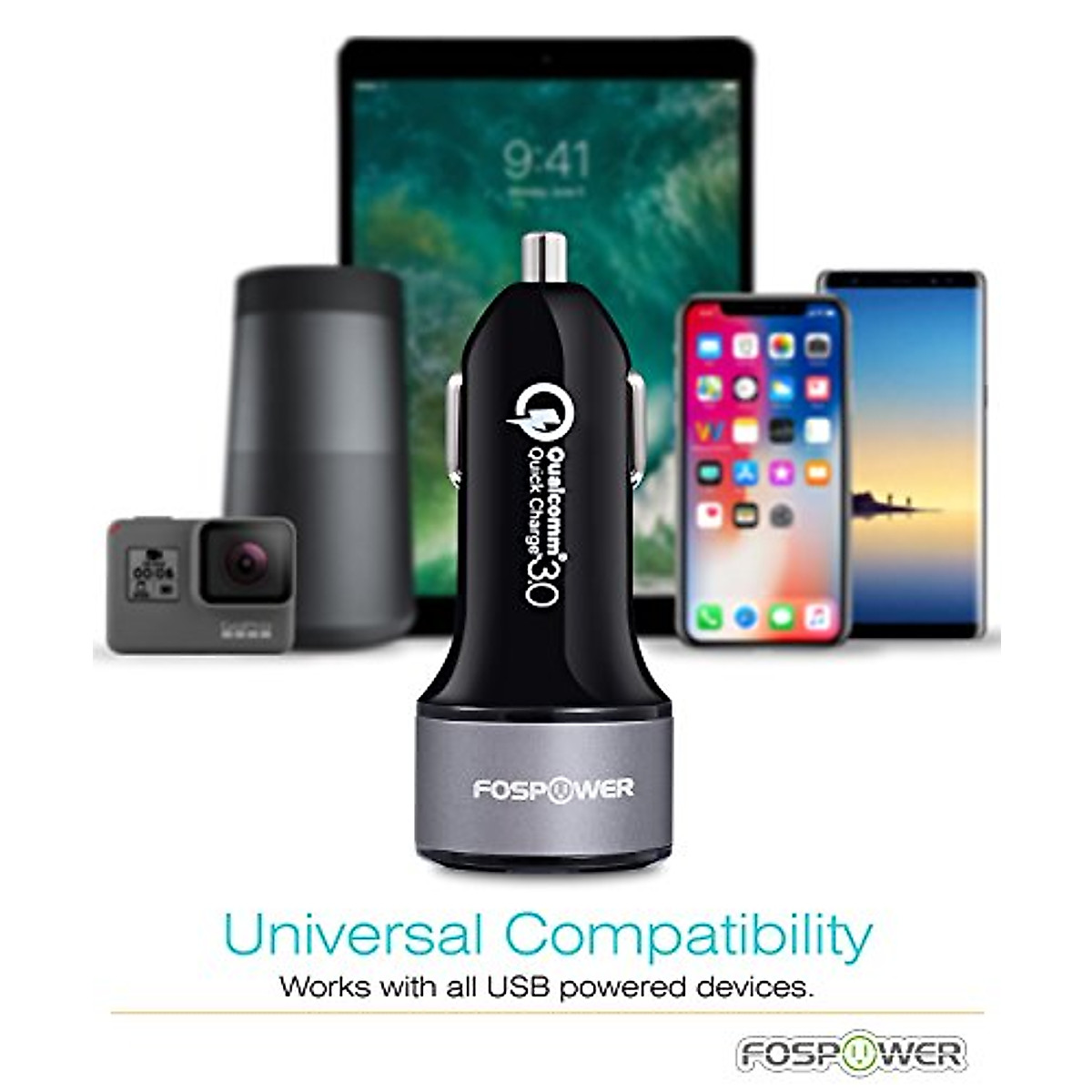 FosPower USB Car Charger UL Listed 36W Fast Charging Qualcomm 3.0 Quick Charge Dual USB Smart Ports with LED Light Compatible with iPhone 14 Pro Max, Google Pixel 6, Samsung Galaxy S22, and More