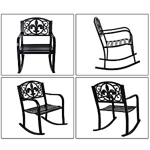 LEISU Outdoor Patio Rocking Chair, Metal Rocking Seat Scroll Design Rocker Armchair for Indoor, Deck, Backyard, Garden (2, Black)