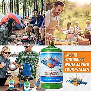 Flame King Propane Torch Weed Burner, 24000 BTU + Empty Refillable 1LB Empty Propane Cylinder Tank - Reusable - Safe and Legal Refill Option - DOT Compliant - 16.4 oz, Green