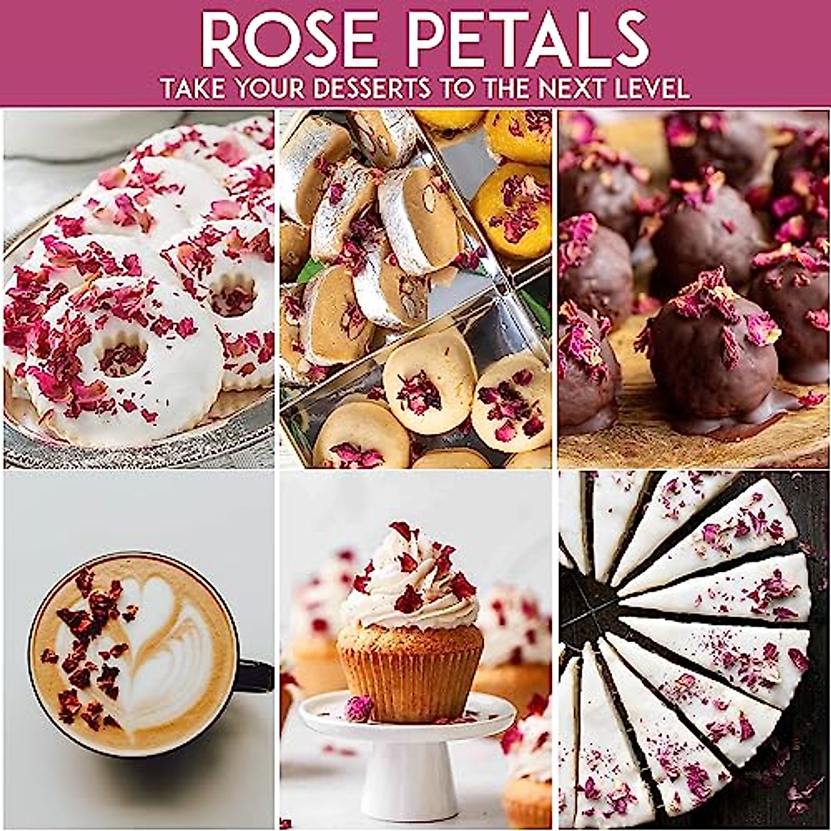 Cure With Pure Dried Rose Petals Edible No Preservatives,4 Ounces In Resealable Pouch Premium Natural Dried Roses For Tea, Baking, Desserts, Bread, Cakes, Bath, Making Rosewater (Pack Of 1)