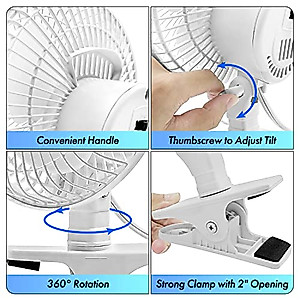Comfort Zone CZ6CBK 6" Quiet Portable Indoor 2-Speed Desk Fan with Clip and Fully Adjustable Tilt, Black