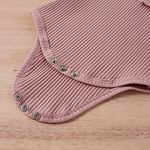 Dimoybabe Baby Girl Summer Clothes Bloomer Knit Cotton Outfits Infant Romper Strap Sleeveless Ruffle Light Pink 3-6 Months 80CM