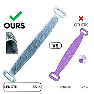 Extra Long Silicone Back Scrubber With Facial Cleansing Brush | Back Scrubber For Shower | Silicone Body Scrubber | Face Exfoliator, Back Scratcher, Bath Accessories | Cleanse and Soften Your Skin