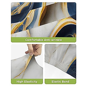 Navy Blue Gold Bar Stool Chair Covers with Backs Set of 4,Stretch Pub Counter Height Chairs Slipcovers Furniture Seat Protector for Kitchen Dining Room Cafe,Marble Modern Art Abstract Gradient Gray