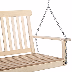 Outsunny 2-Seater Hanging Porch Swing Outdoor Patio Swing Chair Seat with Slatted Build and Chains, 440lbs Weight Capacity, Natural