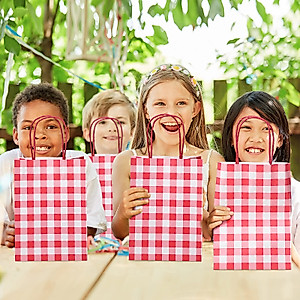 30 Pieces Gingham Gift Bags Kraft Paper Bag Christmas Buffalo Plaid Bag Present Bag Party Favor Bag with Handle Goody Bag for Christmas Birthday Party Supplies, 5.91 x 8.27 x 3.15 Inch (Red White)