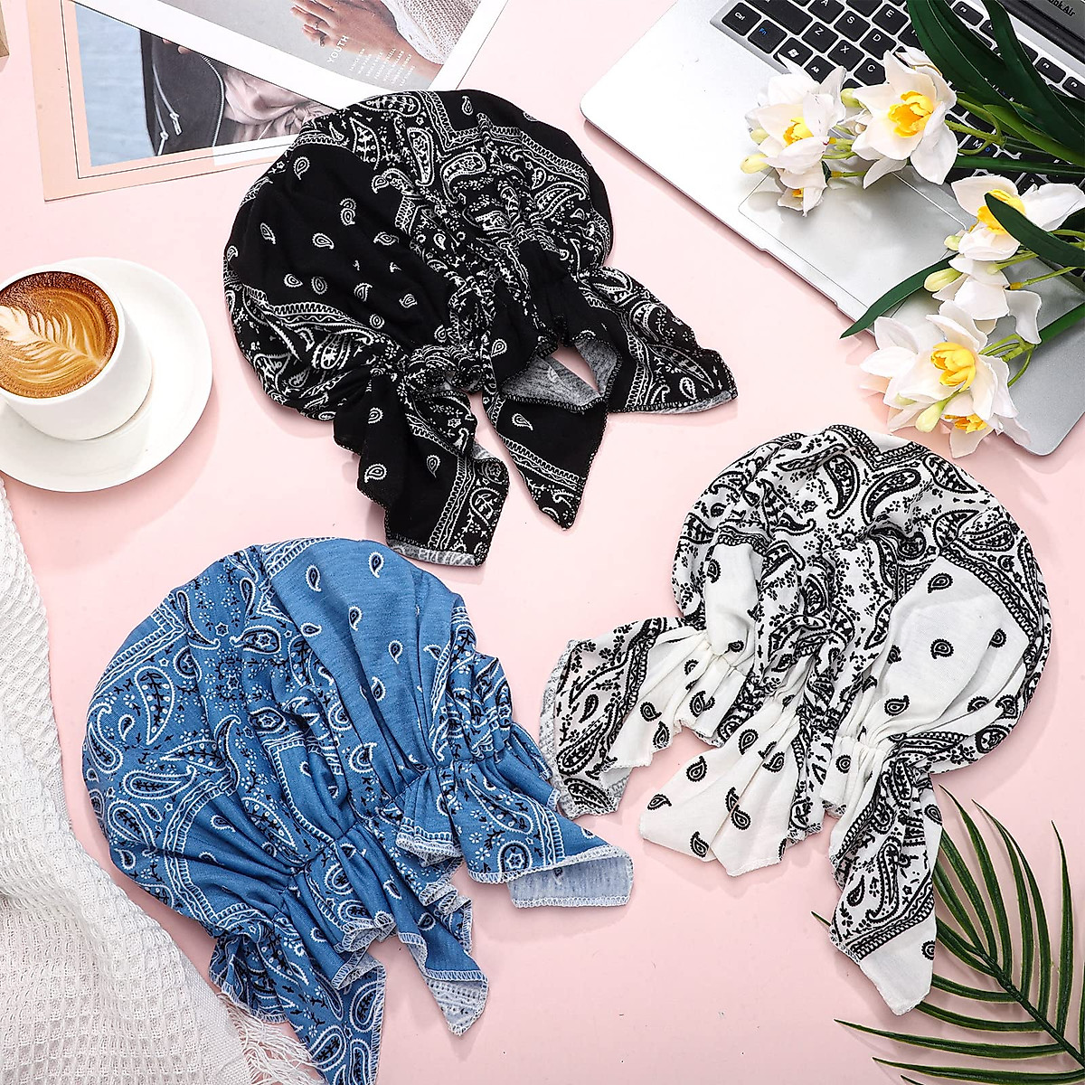 Geyoga 6 Pcs Chemo Headwear for Women Turban Beanie Caps Cancer Head Scarves Hair Loss Beanie Headwear for Yoga Running (,Elegant Style) Multicolor