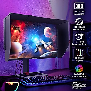 Sceptre IPS 32 inch QHD LED Monitor HDR400 2560x1440 HDMI DisplayPort up to 144Hz 1ms Height Adjustable Gaming Blinders included, Build-in Speakers Gunmetal Black 2021 (E325B-QPN168+)