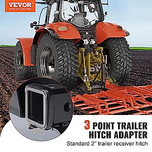 VEVOR 3 Point Hitch Receiver, 3 Point 2" Receiver Trailer Hitch Category 1 Tractor Tow Drawbar Adapter with Pins, Compatible with Kubota, Mahindra, Ford, Yanmar, John Deere, Massey Ferguson