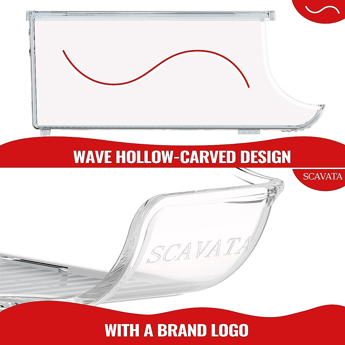 SCAVATA 2 Pack Stackable Refrigerator Organizer, Soda Can Dispenser Pop Cans Container Beverage Holder with Lid for Fridge, Freezer, Kitchen, Clear Plastic Storage Bins-Holds 10 Cans Each (Clear)