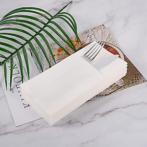 100 Pack White Dinner Napkins with Pocket - Folded Napkins with Pockets for Silverware, Linen Feel Absorbent Disposable Paper Hand Napkins, Banquet Napkins for Wedding Reception, Kitchen, Bathroom
