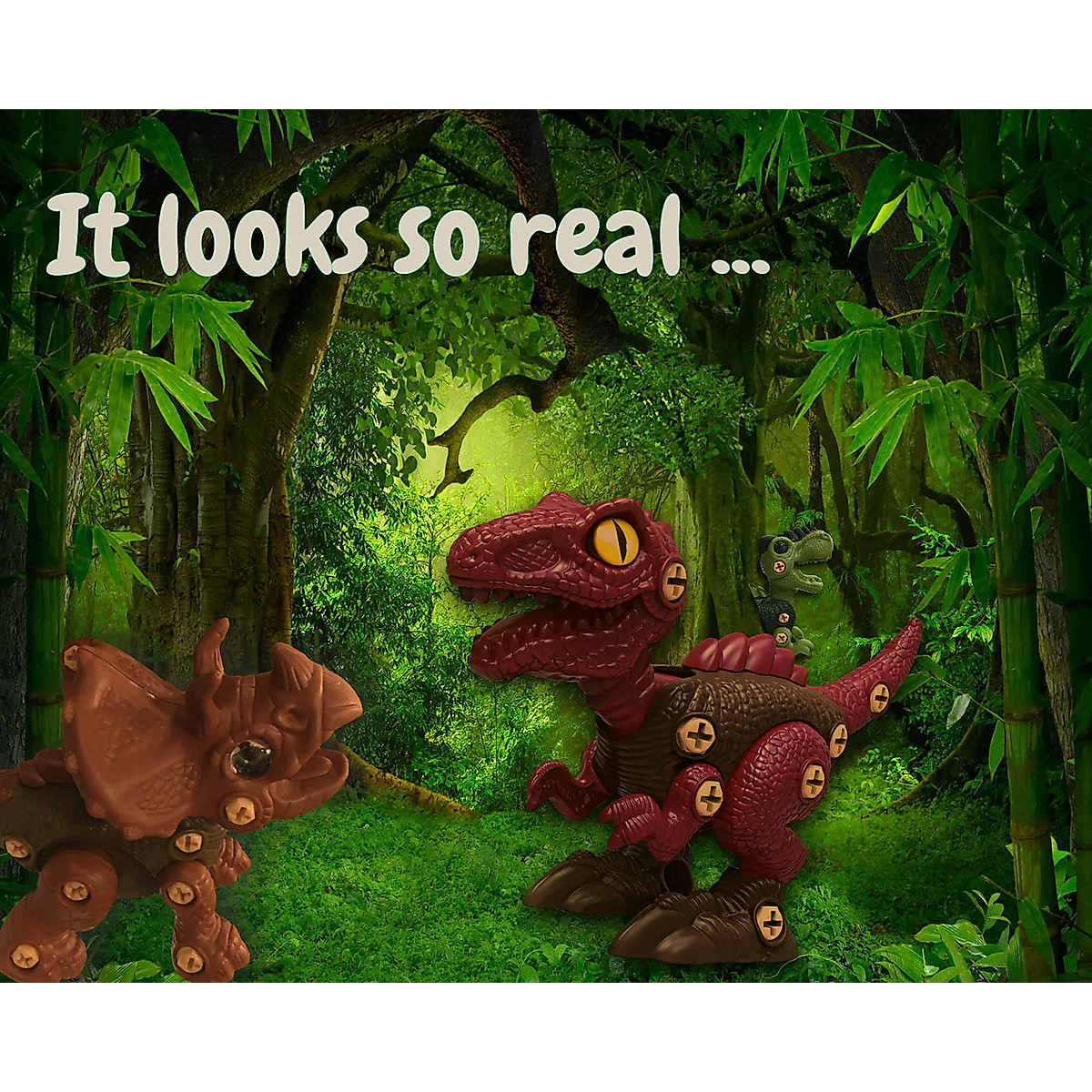 Pop A Giggle Take Apart Dinosaur Toys for Kids 3-5, Dino Toy with Electric Drill for 3 4 5 6 7-Year-Old Boys, Stem Educational Learning Building T-Rex Dino for Birthday Gifts