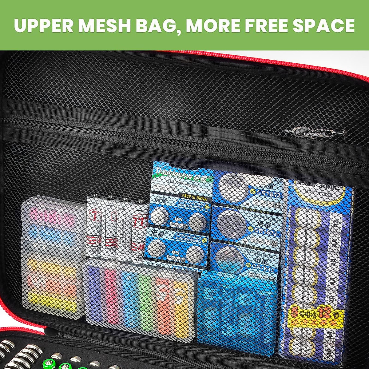 Battery Organizer Storage Holder Case Box with Tester Checker BT-168. Holds 225 Batteries AA AAA C D Cell 9V 3V Lithium (Red)