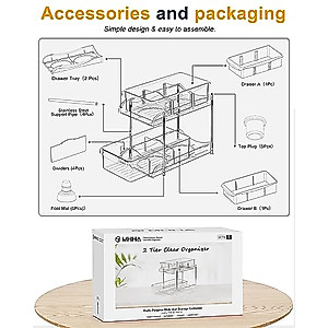 MHHA 2 Tier Clear Under Bathroom Sink Organizers and Storage, Medicine Cabinet Organizer with Dividers,Pull Out Kitchen Pantry Shelf Cupboard Closet Vanity Organization Bins