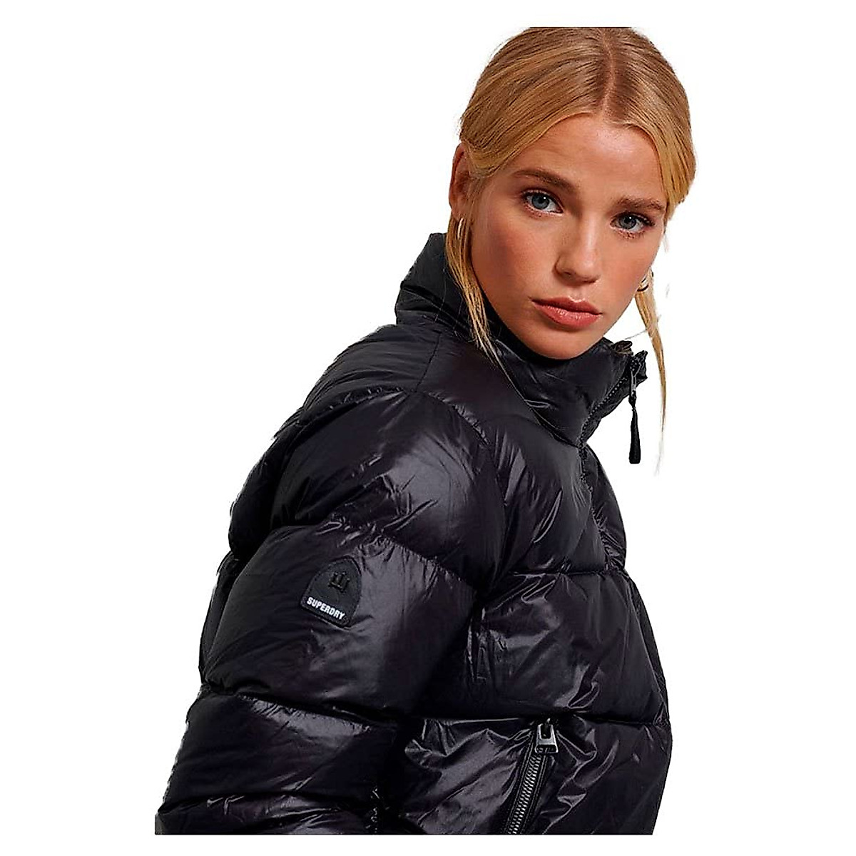 Superdry Womens Luxe Alpine Down Padded Jacket, Main Zip Fastening Black Size 10