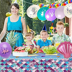 Ayearparty 4 Pieces Mermaid Party Tablecloth Under The sea Theme Birthday Party Table Decorations Disposable Plastic Table Cover for Girls Kids Baby Shower 54X108 inch