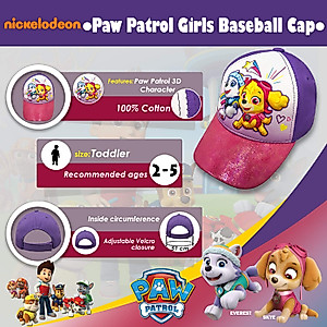 Nickelodeon Toddler Girls' Paw Patrol 3D Cotton Baseball Cap Hat Age 2-5 Purple/Pink