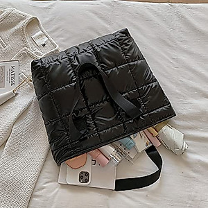 AZURAOKEY Puffer Tote Bag for Women, Women Nylon Shoulder Bag Design Space Padded Messenger Bag Solid Color Handbag