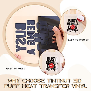 Tintnut Black Puff HTV Vinyl Heat Transfer - 10 inches x 6ft Puff HTV Vinyl Roll 3D Puff Heat Transfer Vinyl Roll Black Puff HTV Roll Iron on Vinyl for T-Shirts Compatible with Cricut/Silhoutte Cameo