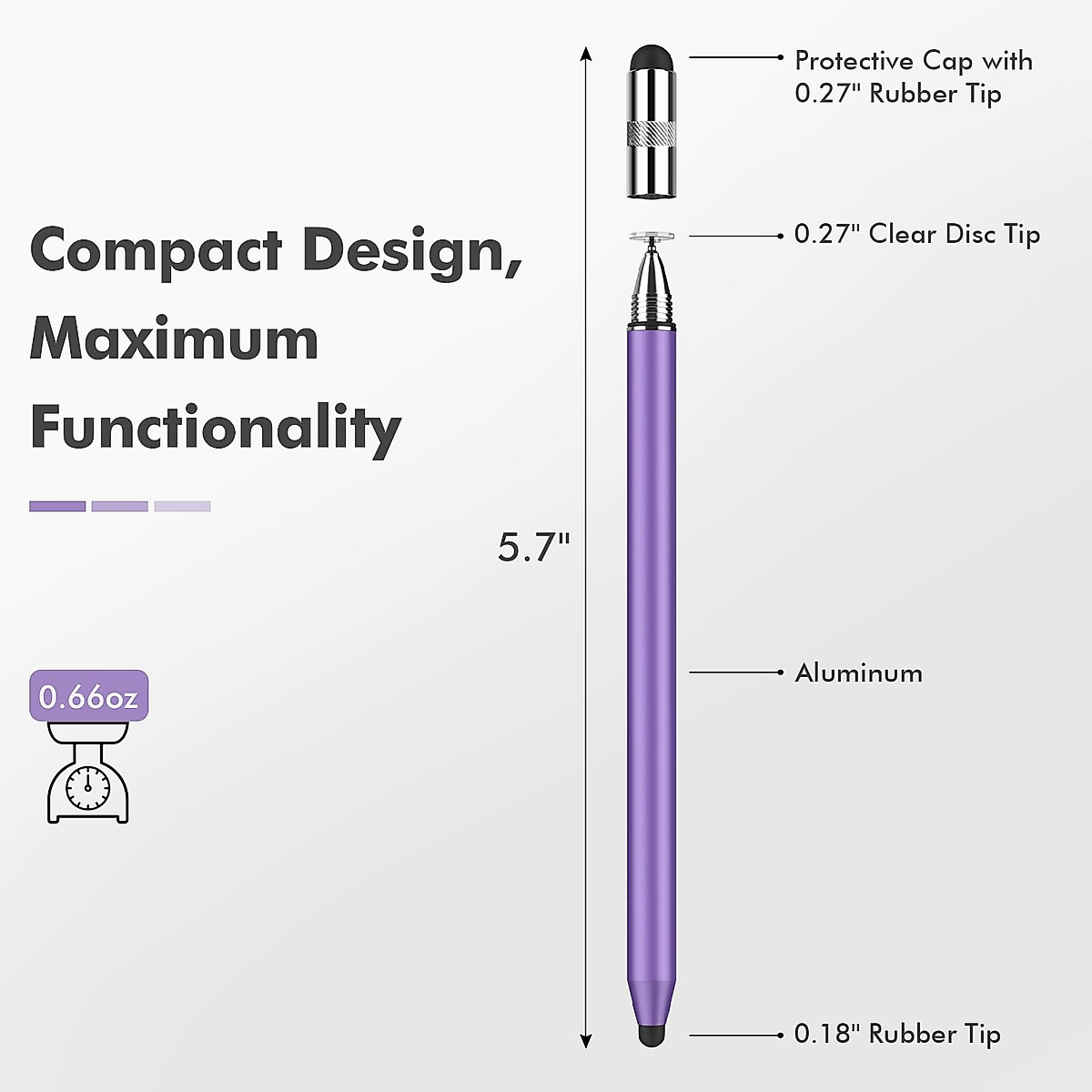 MEKO 3 in 1 Stylus Pens for Touch Screens, High Sensitivity & Precision Capacitive Stylus Pencil for Apple iPad iPhone Tablets Samsung Galaxy All Universal Touchscreen Devices (2 Pack-Silver/Purple)