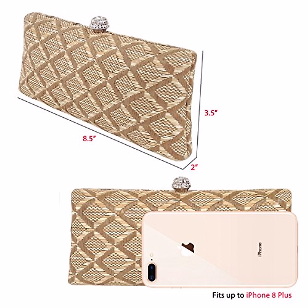 Geometric Patterned Raffia Straw Box Clutch, Natural