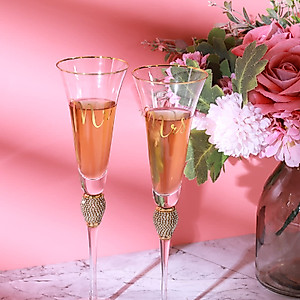 Boao 4 Piece Wedding Toasting Flutes and Cake Server Set Wedding Reception Supplies Champagne Glasses Cake Knife Pie Server (Gold)