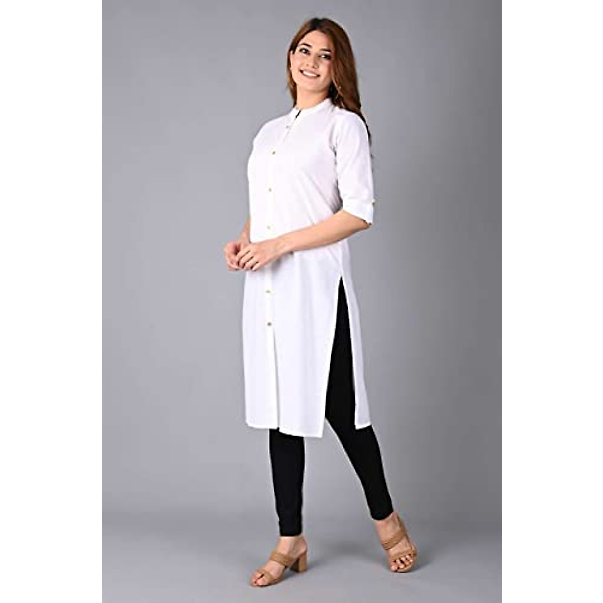 Henayatexofab Indian Women's Plain Cotton Kurti Top (as1, alpha, m, regular, regular, White)