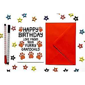 Birthday Card From Furry Grandchild, Pets, Dog, Cat For Grandma, Grandpa, Fur Grandparent