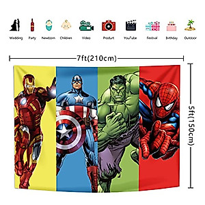 Hero Backdrop for Boy Birthday Party Super City Red Hero Anime Iron Photography Background 7x5ft Children Bday Party Supplies Baby Shower, 7x5FT(210x150CM)