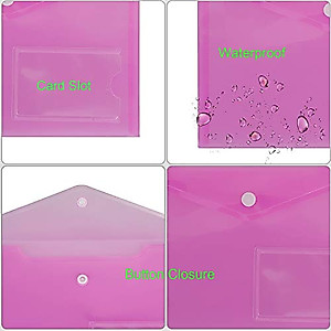 24 Pack A5 Poly Envelope Folder with Snap Button, CertBuy Clear Waterproof Plastic Document Envelope Premium Quality Envelopes Folder for School,Home, Work, and Office Organization, 6 Assorted Colors