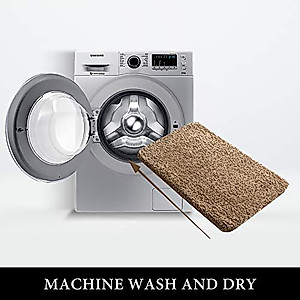 MIULEE Set of 2 Non Slip Shaggy Bathroom Rugs and U-Shaped Contour Shaggy Toilet Rugs for Tub Shower Machine Washable (Beige)