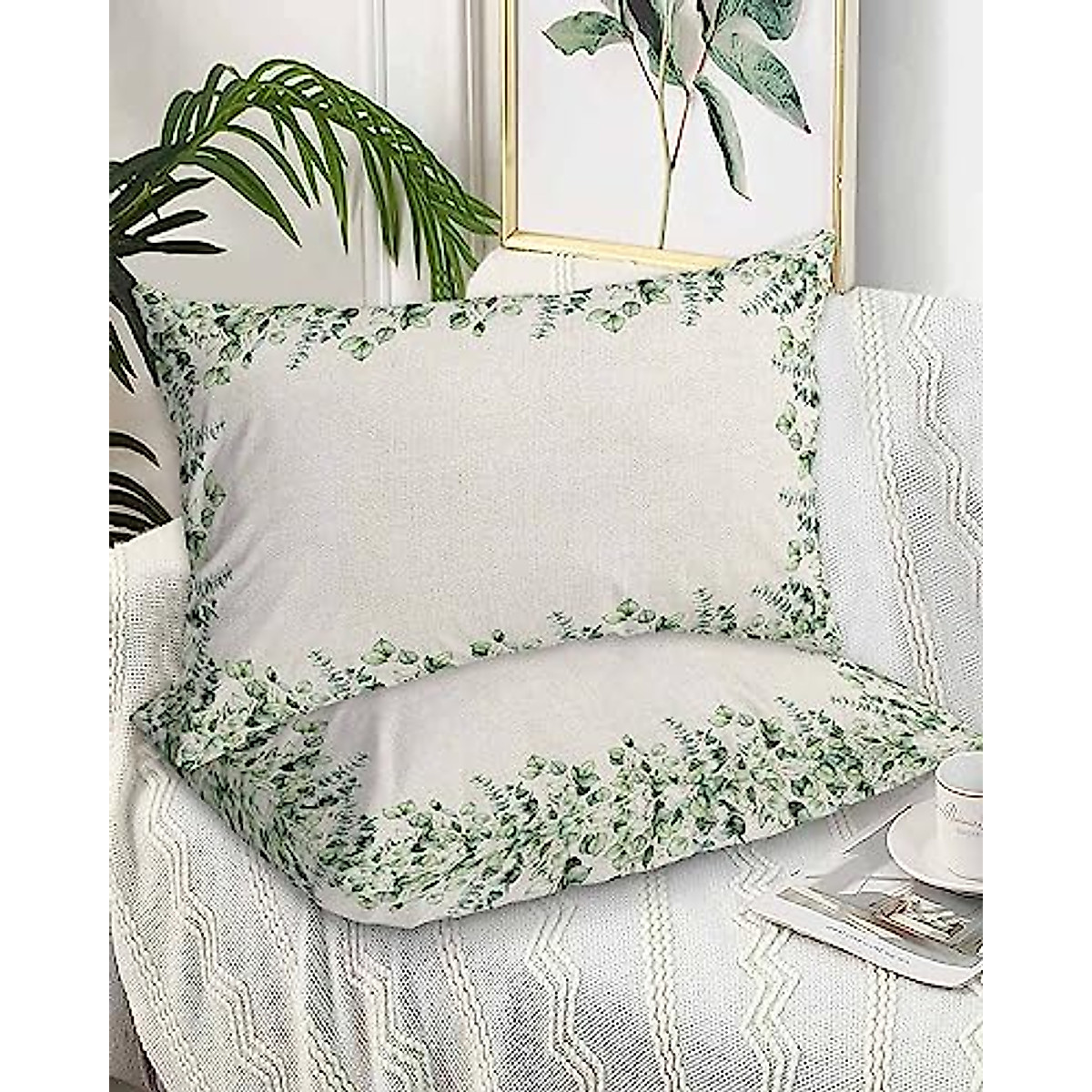 Spring Floral Pillow Covers Standard Size Set of 2 Bed Pillow, Rustic Green Botanical Summer Tropical Plants Plush Soft Comfort for Hair/ Skin Cooling Pillowcases with Envelop Closure 20''x26''