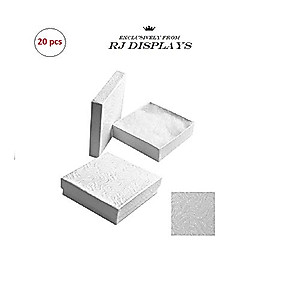 RJ Displays-20 Pack Cotton Filled Swirl White Color Jewelry Gift and Retail Boxes 3 X 3 X 1 Inch Size