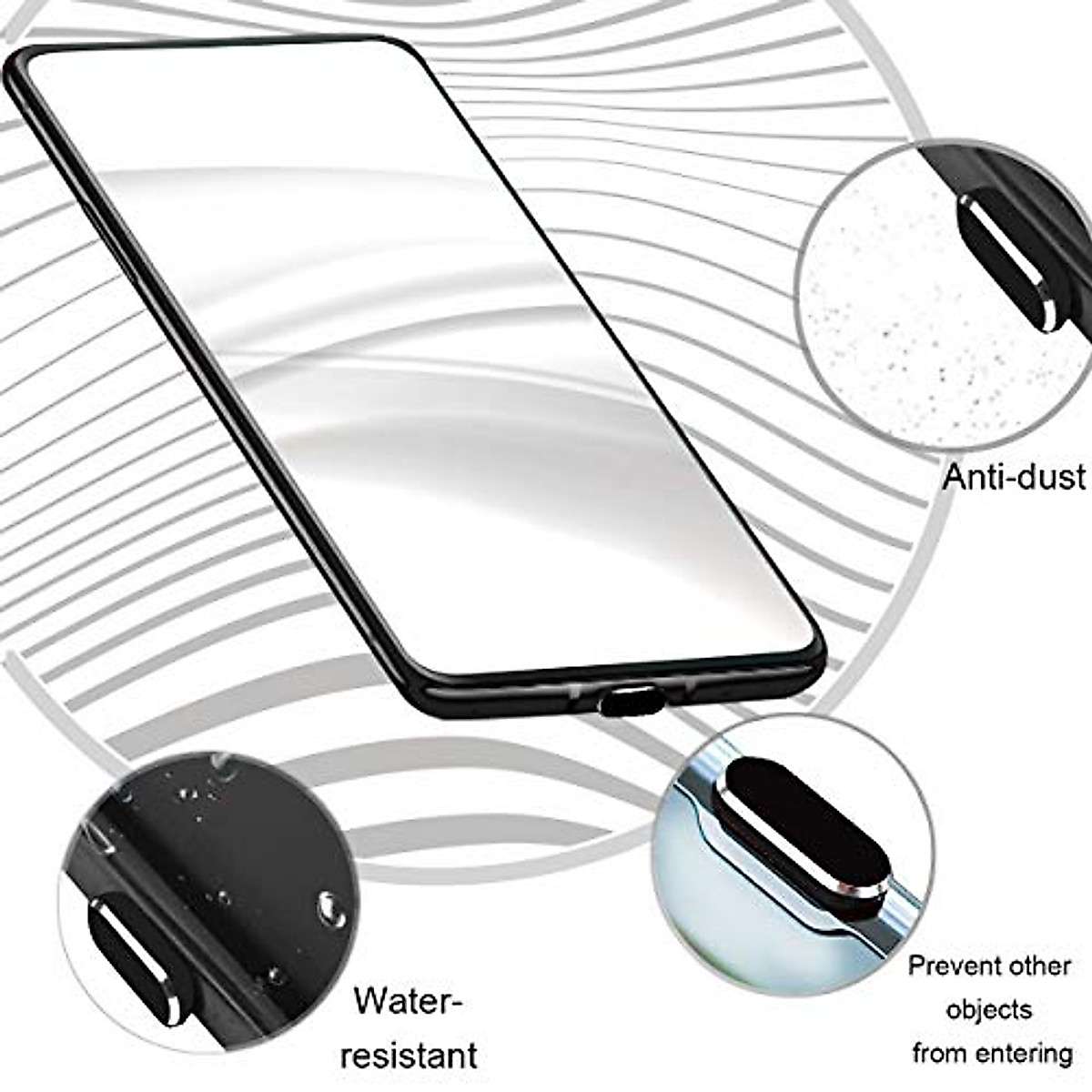 VIWIEU USB Type C Dust Plugs Charging Port Cover Caps with Earphone Jack Pin and Cable Protectors 2 Pack Compatible with Samsung Galaxy S22/S21/S20+ Ultra/Z Flip 4/Z Fold 4, Pixel 6a OnePlus 10T Black