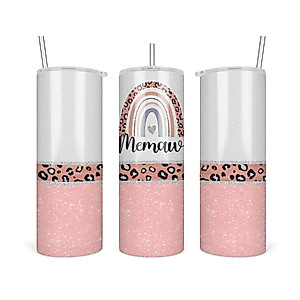 TunlaStore Leopard Memaw Tumbler - Memaw Rainbow Tumbler - Mothers Day Gifts Memaw - Leopard Rainbow Memaw Travel Cup - Tumbler With Straw And Lid - 20 Oz - Insulated Stainless Steel, White