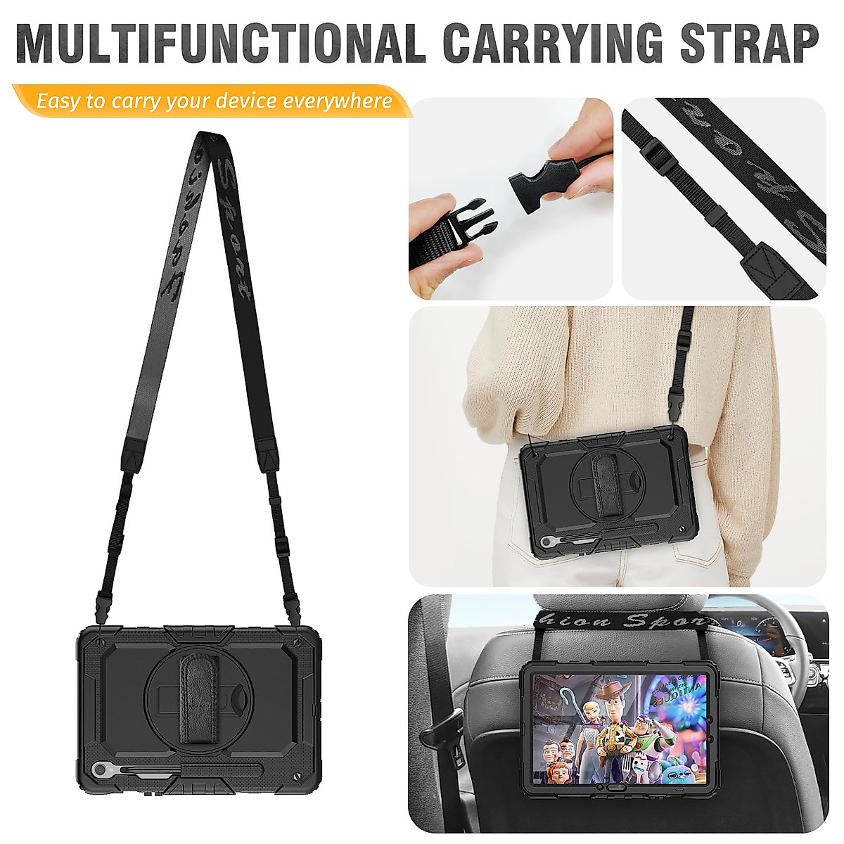 HXCASEAC Case for Galaxy Tab S9 / S9 FE 5G Case, Protective with Screen Protector/Hand Strap/S Pen Holder, Heavy Duty Shockproof for Samsung Galaxy S9 FE Tablet Case 10.9 inch / 11 inch - Black