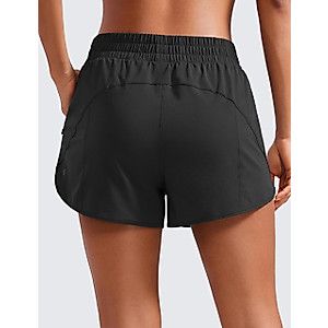 CRZ YOGA Women's High Waisted Running Shorts Mesh Liner - 3'' Dolphin Quick Dry Athletic Gym Track Workout Shorts Zip Pocket Black Medium
