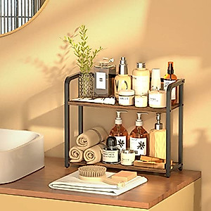 EKNITEY Wood Countertop Shelf Organizer - 2 Tier Kitchen Counter Spice Rack Organizer Coffee Station Organizer for Home, Rustic